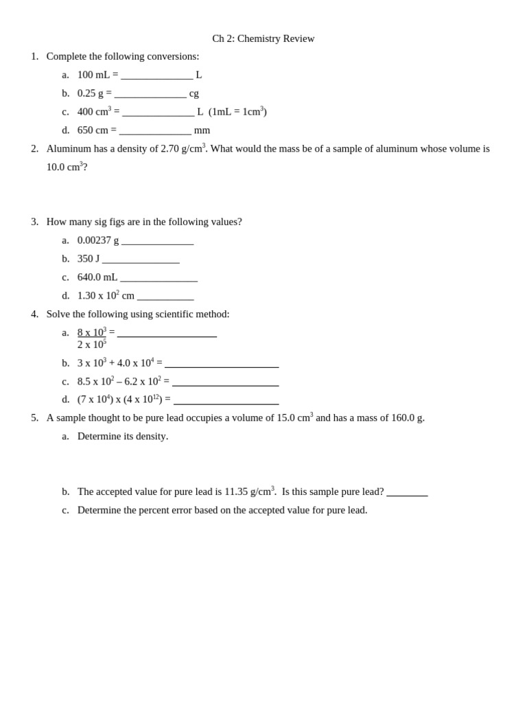 CH 2 Chemistry Review | PDF
