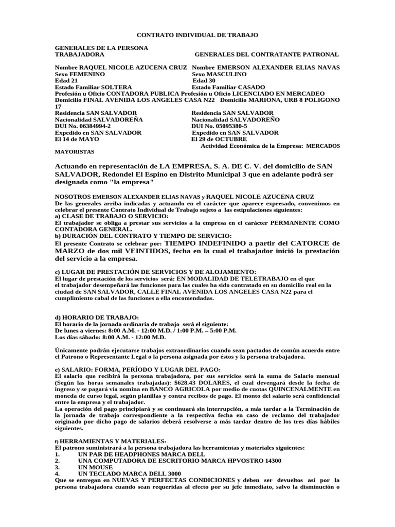 Formato Contrato Individual Trabajo | PDF