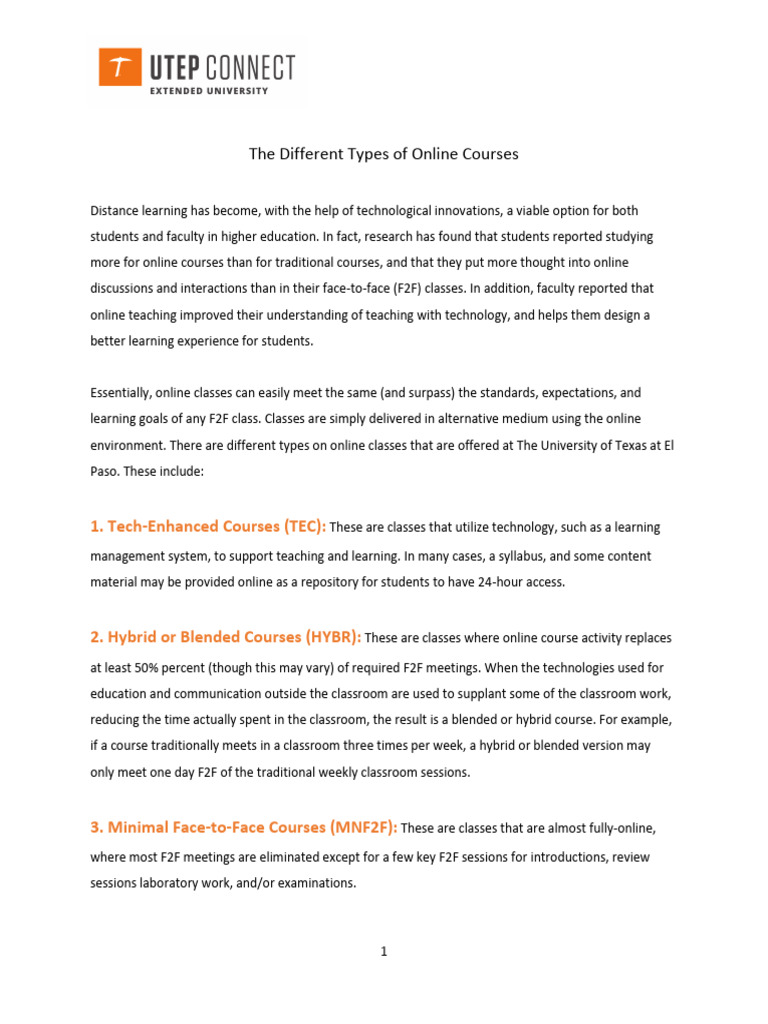 DNR Online Course The Different Types of Online Courses | PDF