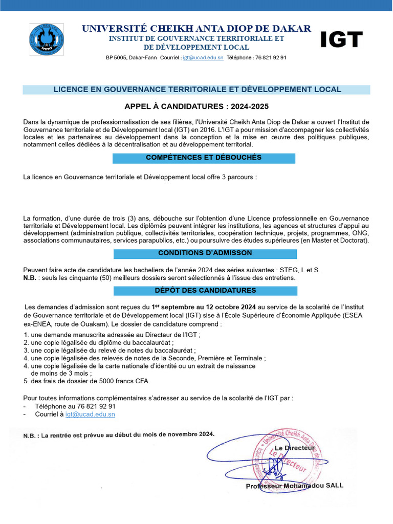 IGT Appel A Candidatures Licence 2024-2025 | PDF