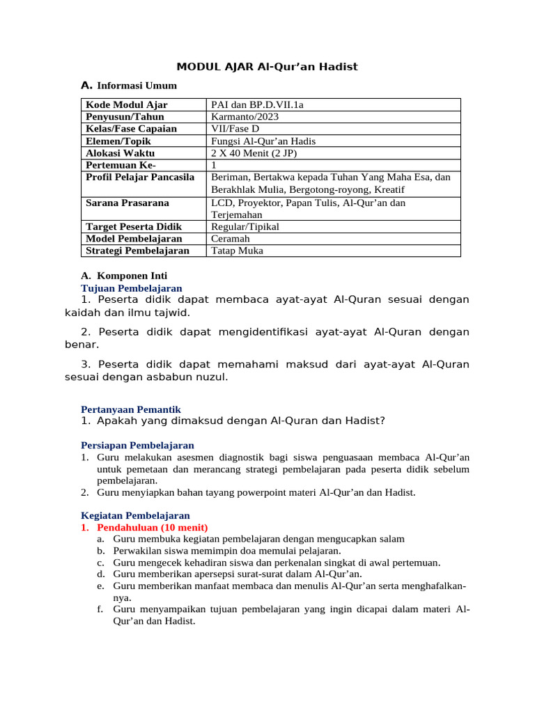 MODUL AJAR kelas 7.. | PDF