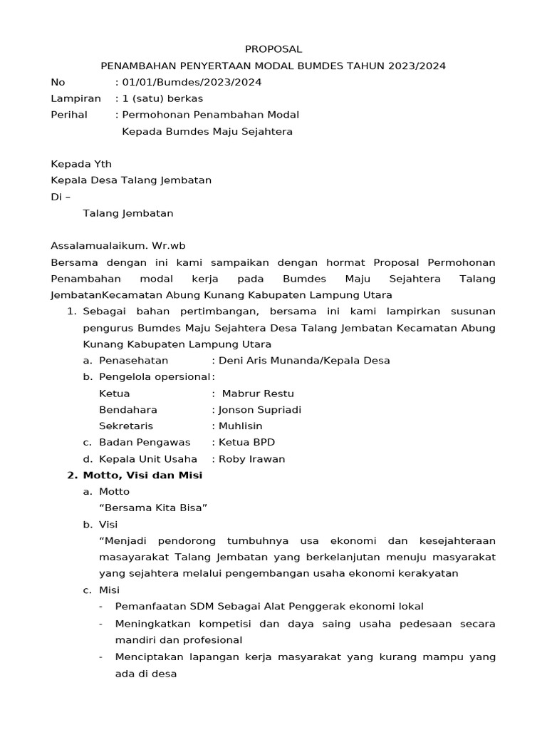 PROPOSAL Bumdes | PDF