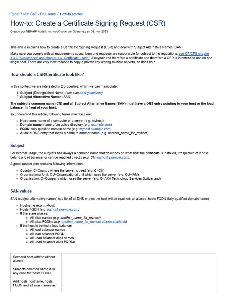 How-To - Create A Certificate Signing Request (CSR) - IAM CoE - PKI - Confluence by AXA GO | PDF