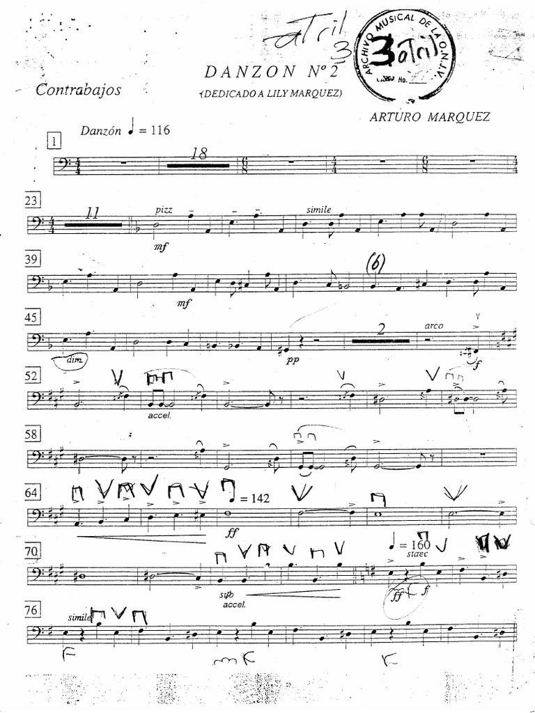 19 Marquez - Danzón #2 - Contrabajos | PDF