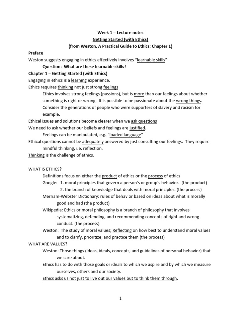 Week 1 CH 1 Getting Started (With Ethics) and Intro To Arguments 2018 F | PDF