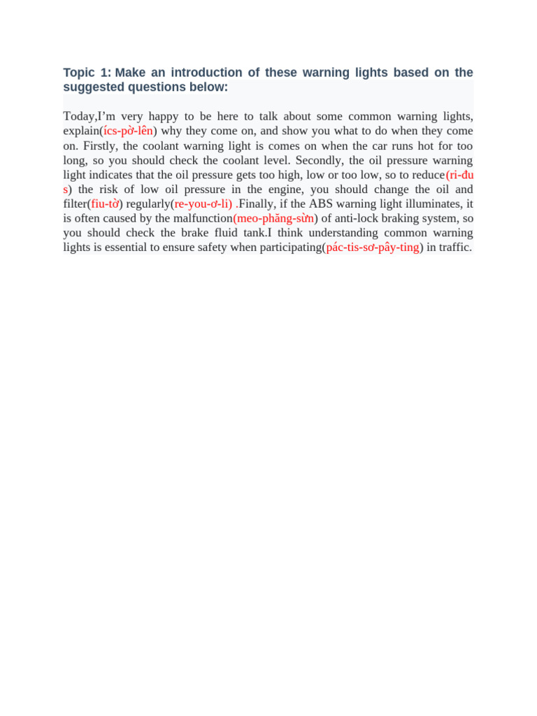 UNIT 3 THI(Common Warning Light) | PDF