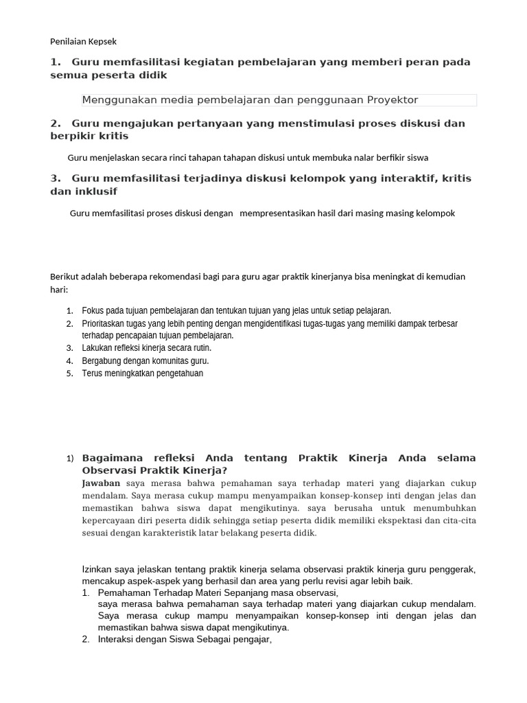Jawaban - Penilaian Kepsek Di PMM | PDF