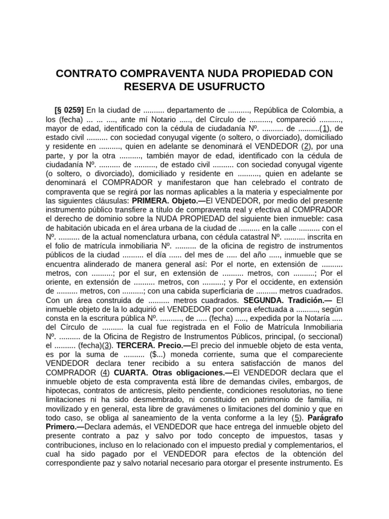 Contrato Compraventa Nuda Propiedad Con Reserva de Usufructo | PDF