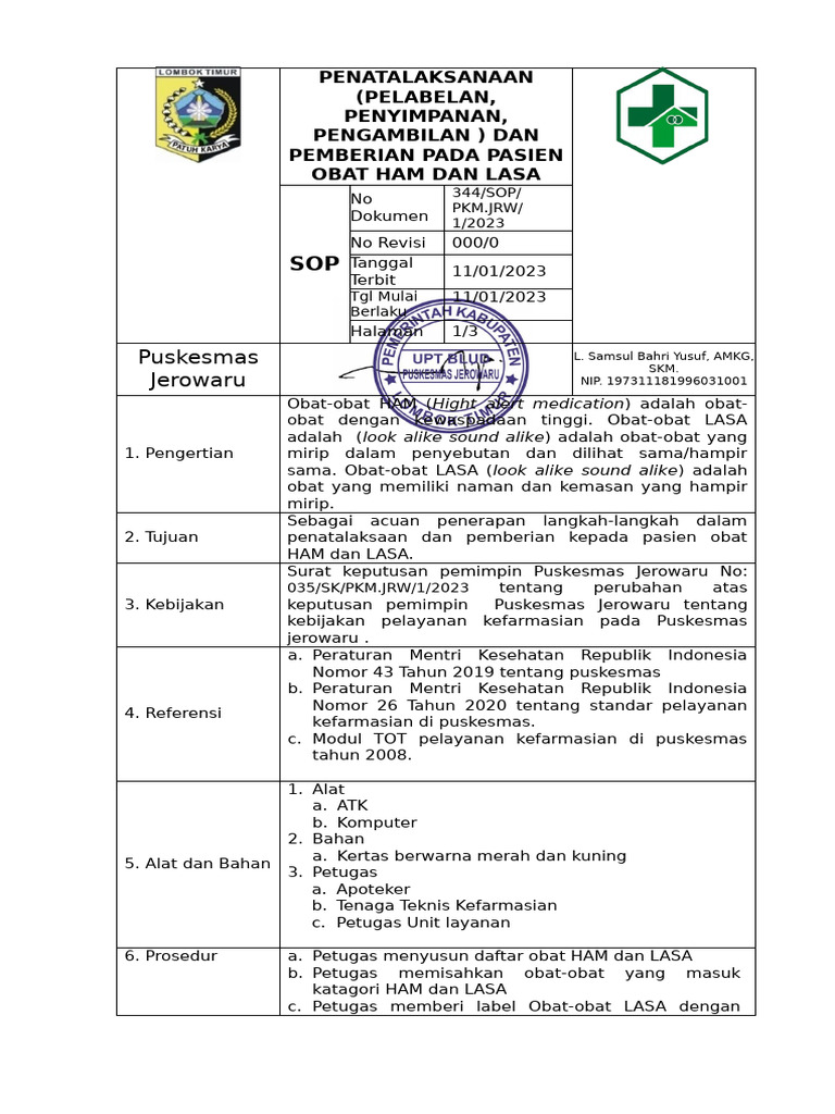 5.3.3.a SOP Pengelolaan Obat Yang Perlu Diwaspadai Dan Obat Dengan Nama ...