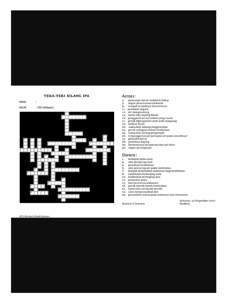 Teka Teki Silang Ipa Kelas VIII Mts SMP 1 2048 | PDF