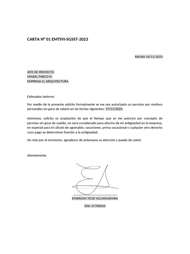 Solicitud de Permiso Con Goce de Sueldo | PDF