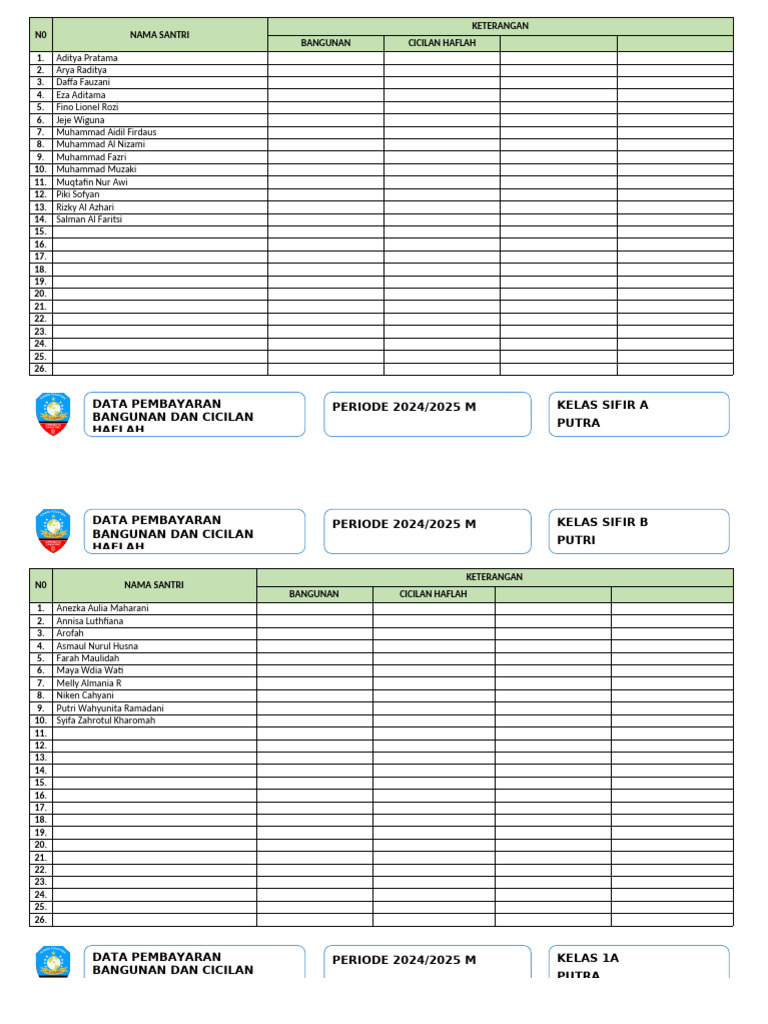 Format Pembayaran Bangunan-cicilan Haflah 2024-2025 m - Salin | PDF
