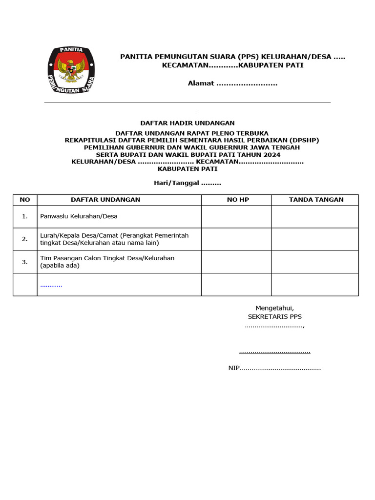 01 Draft Daftar Hadir PPS | PDF