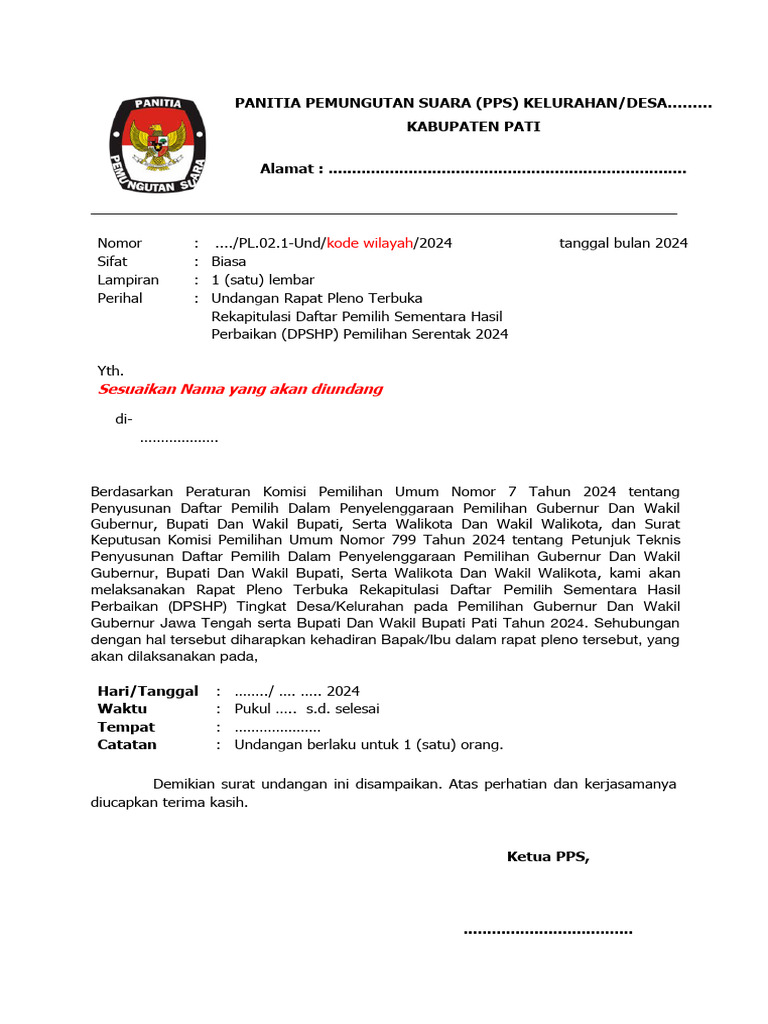 03 Draft Undangan DPSHP PPS | PDF