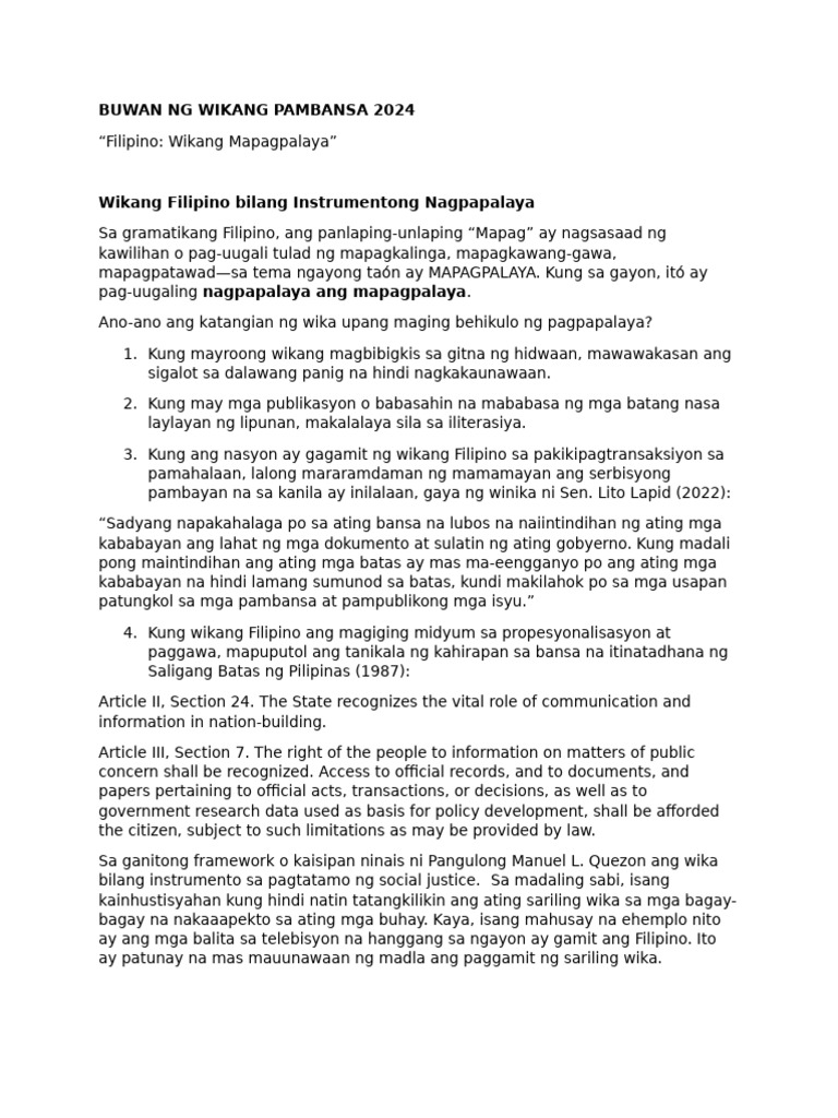 Tema NG Buwan NG Wika | PDF