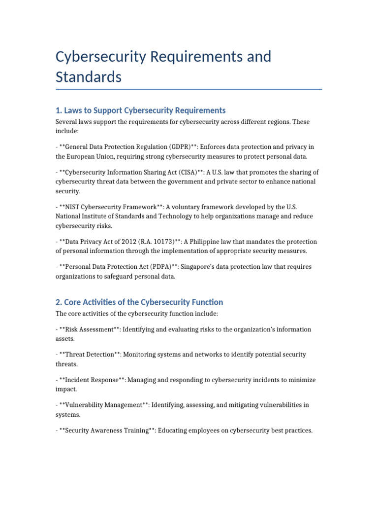 Cybersecurity Requirements and Standards | PDF