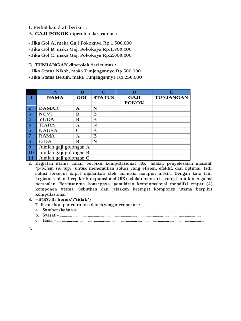 Soal Excel Fungsi Logika If | PDF