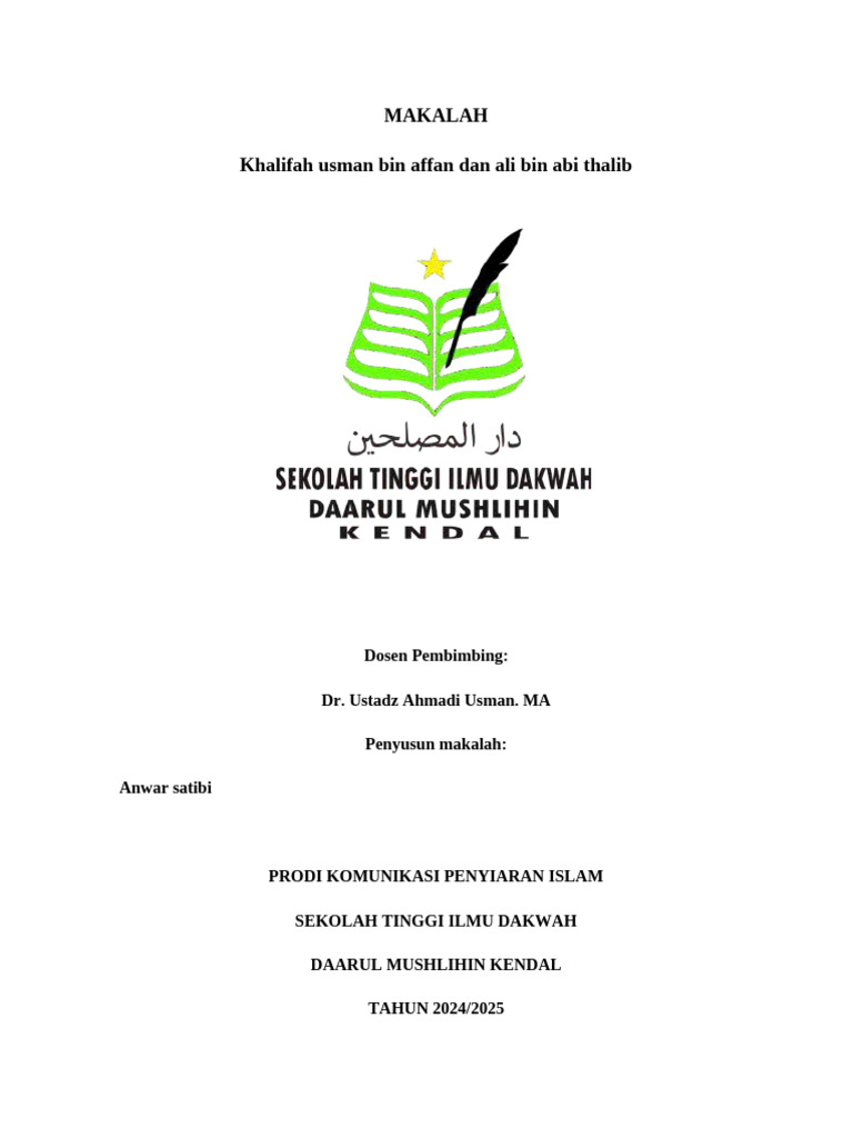 Makalah Khlaifah Usman Bin Affan Dan Ali Bin Abi Thalib | PDF