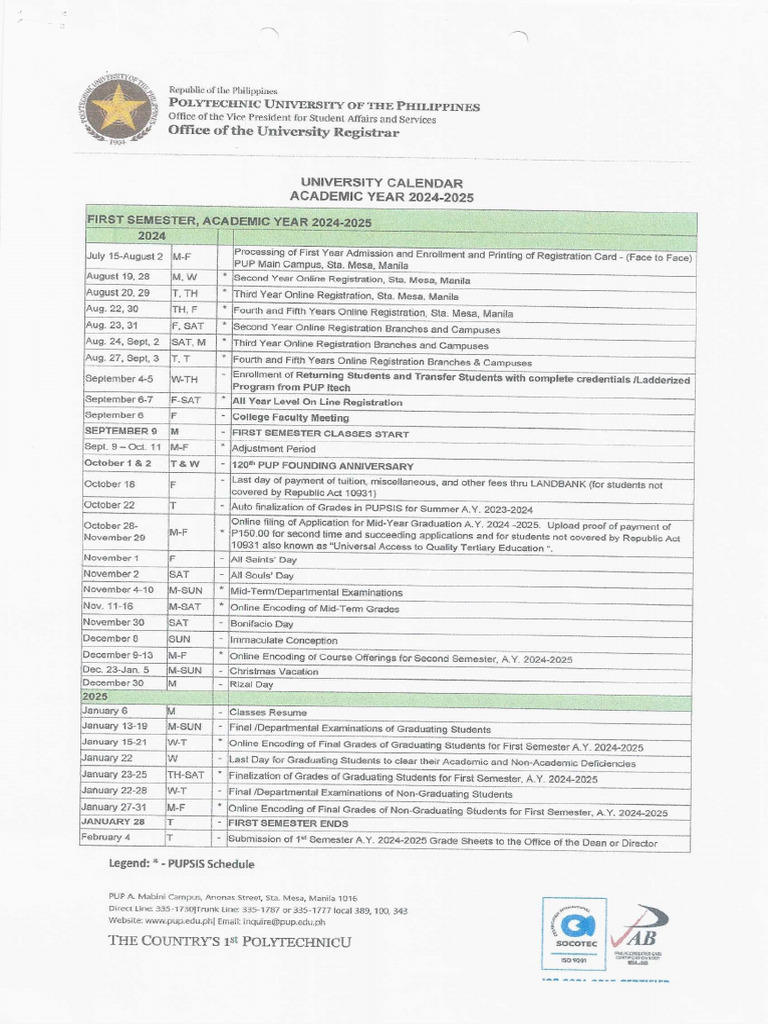 University Calendar Ay 2024 2025 | PDF