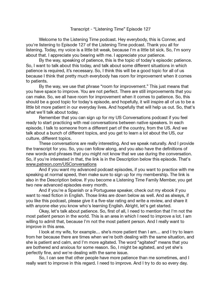 Episode 127 Transcript - Listening Time | PDF