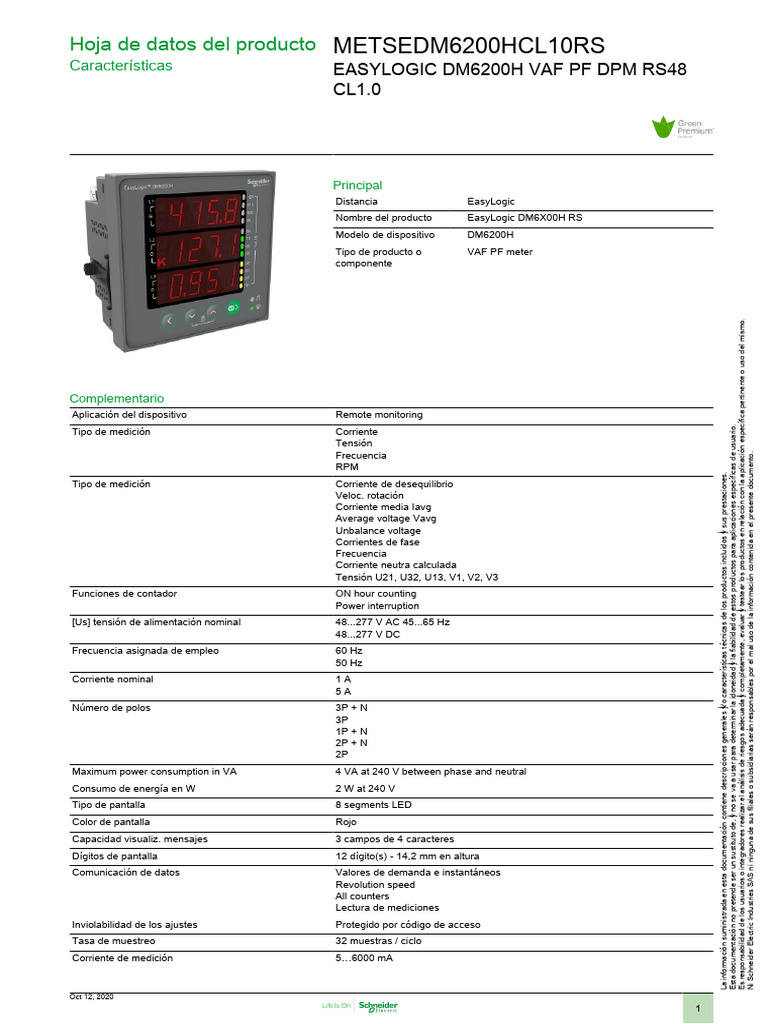 EasyLogic DM6200H VAF Meter Data Sheet | PDF | Electrical Engineering ...