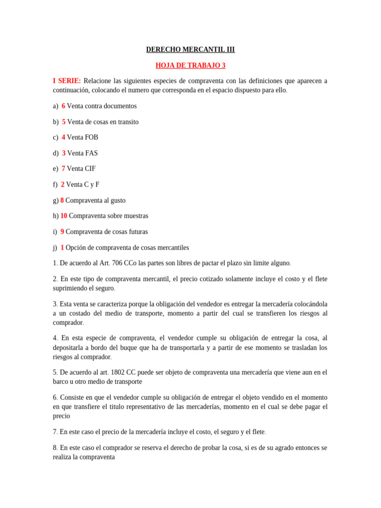 derecho mercantil III hoja de trabajo 3 | PDF