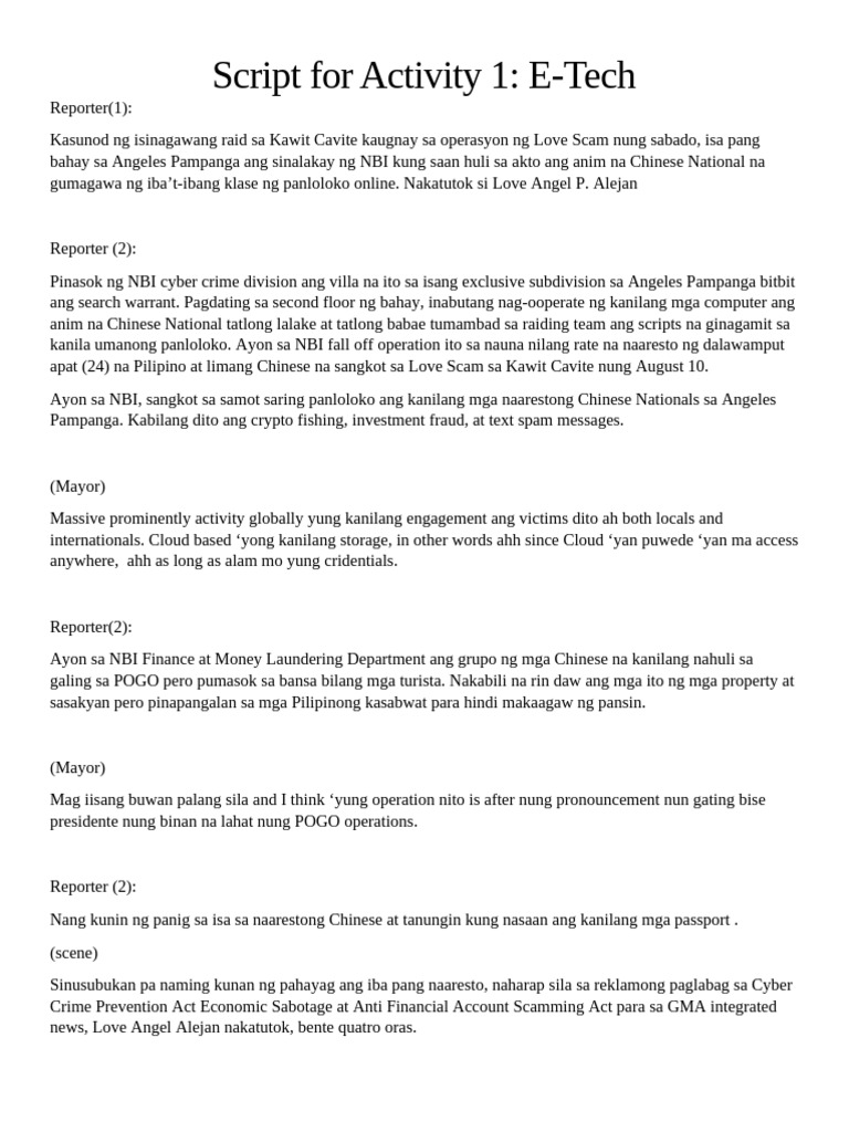 Script for Activity 1 | PDF