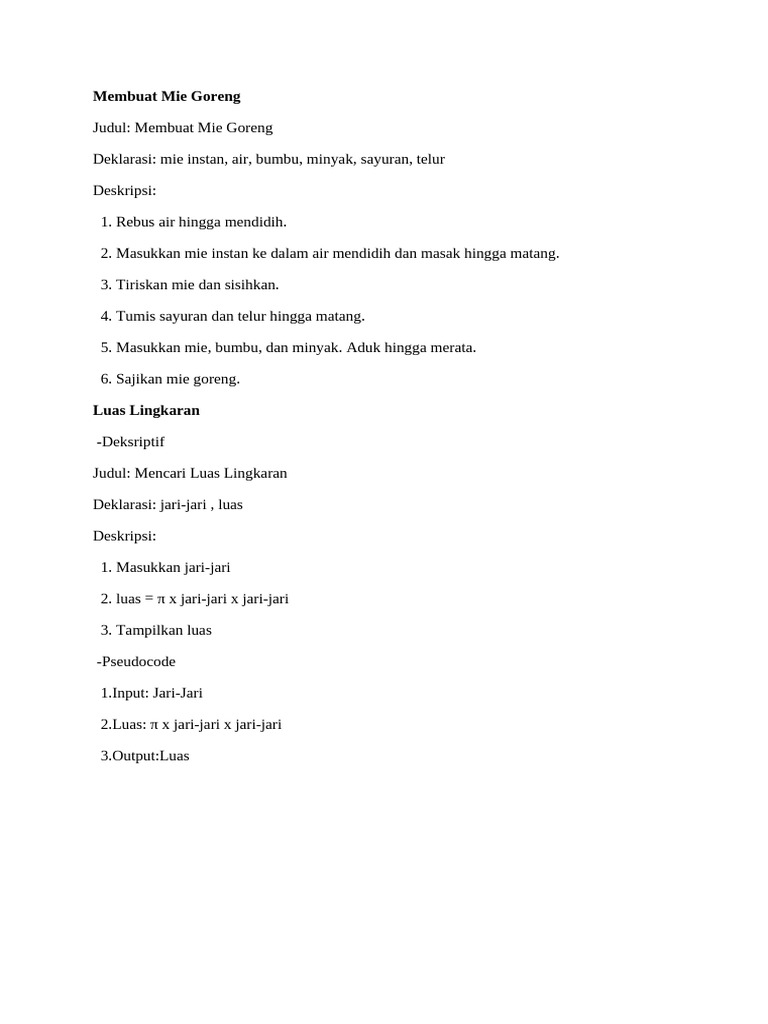 Tugas Algoritma Deskriptif Dan Pseudocode | PDF