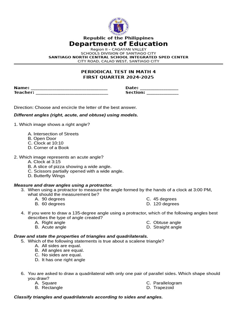 Q1 PT - Math 4 Matatag | PDF
