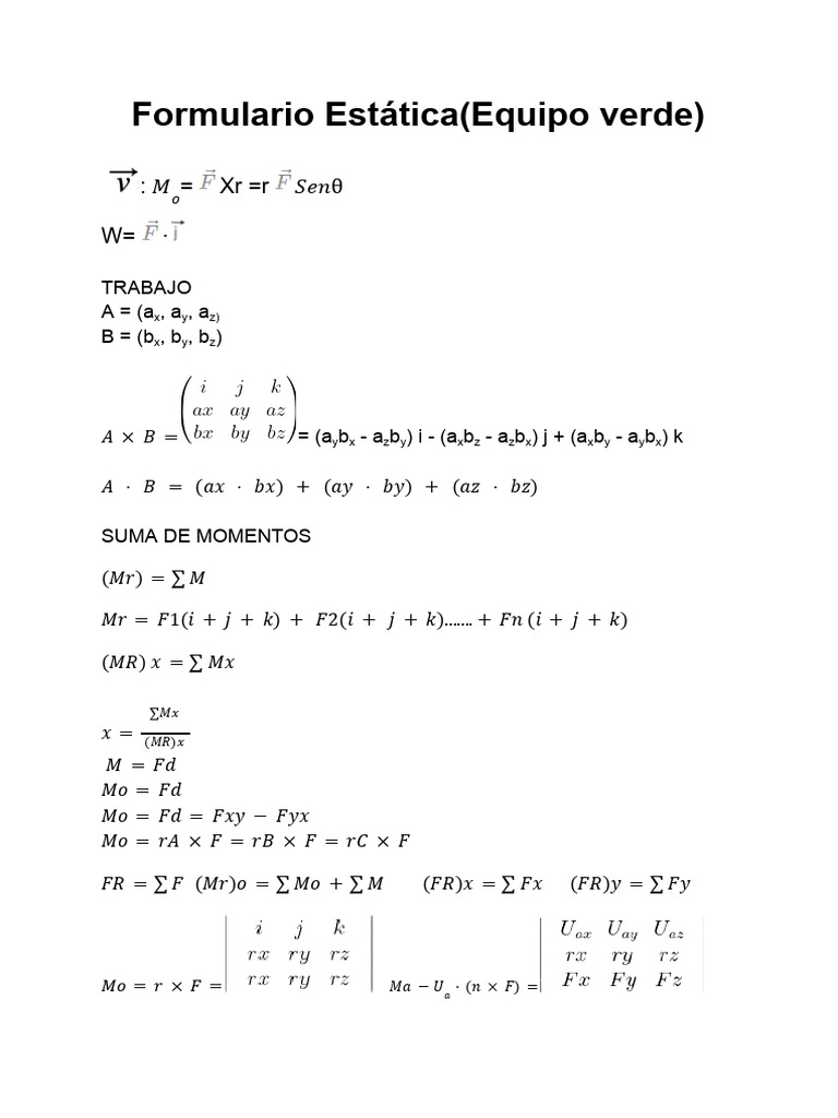 Formulario Estatica | PDF