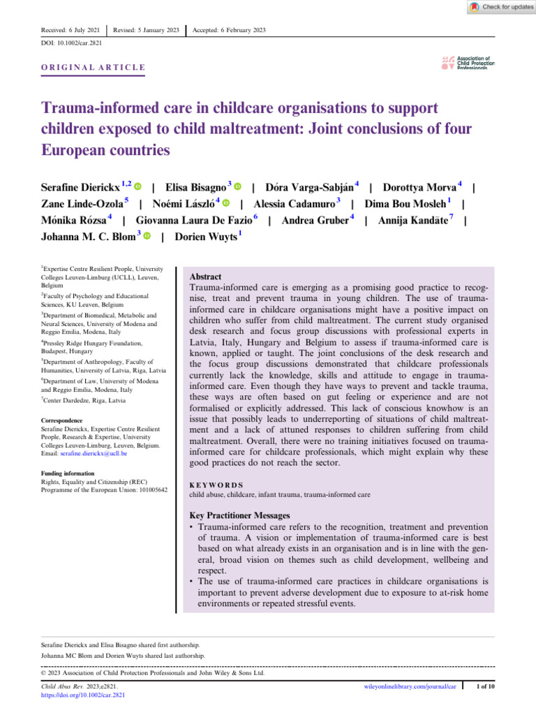 Child Abuse Review - 2023 - Dierickx - Trauma Informed Care in ...