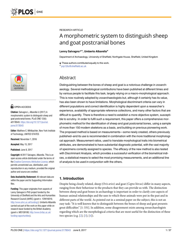 A Morphometric System to Distinguish Sheep | PDF