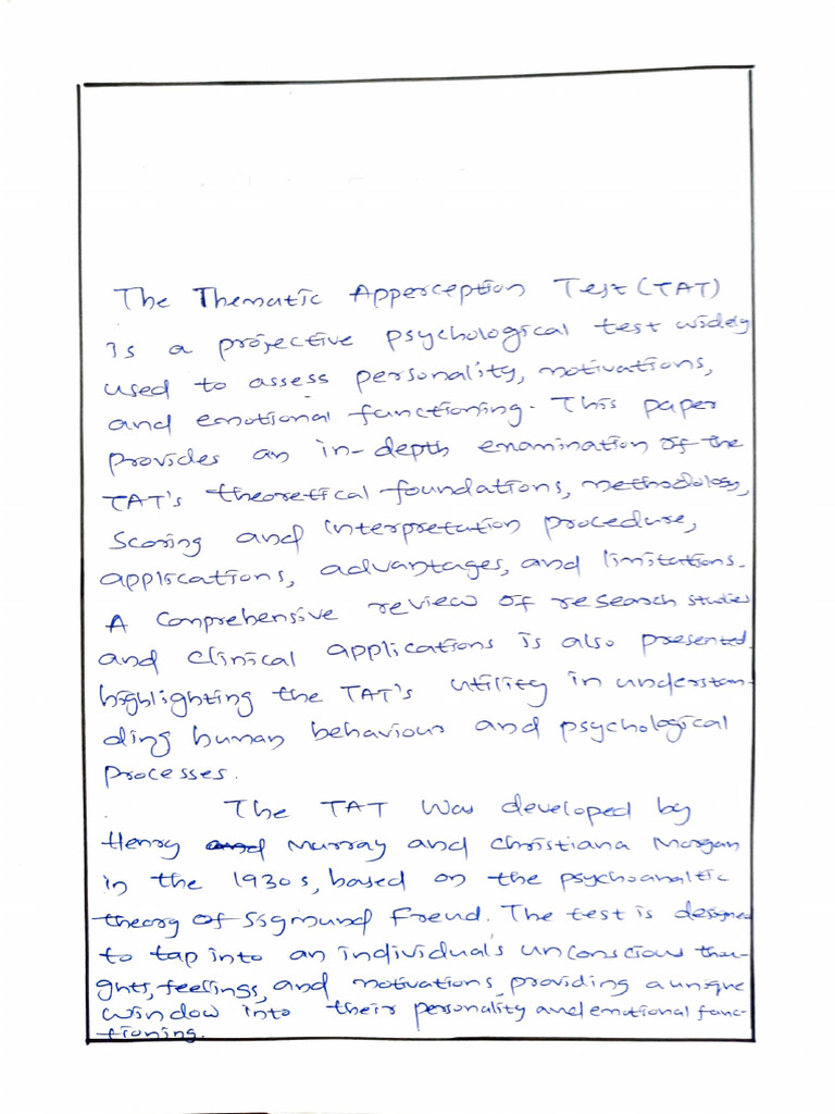 Thematic Apperception Test Rough Notea | PDF