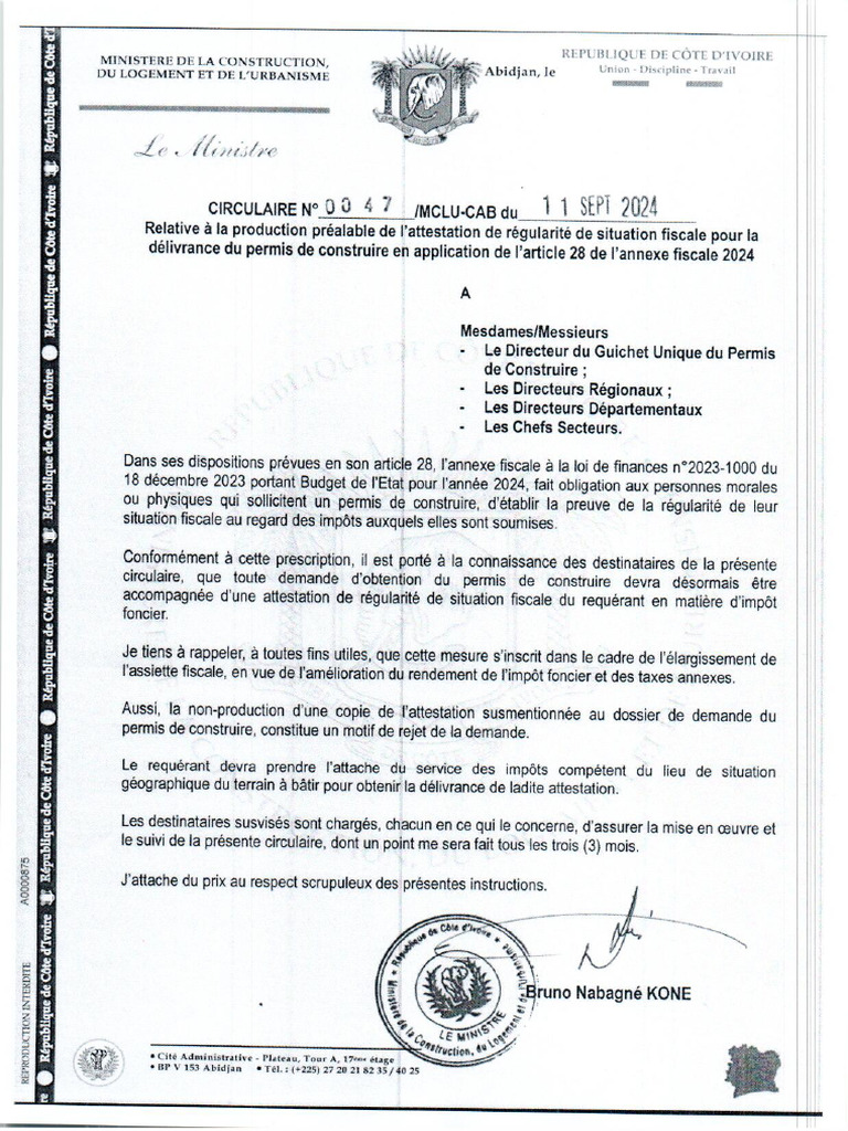 Circulaire de l'attestation de régularité fiscale _240911_161304 | PDF