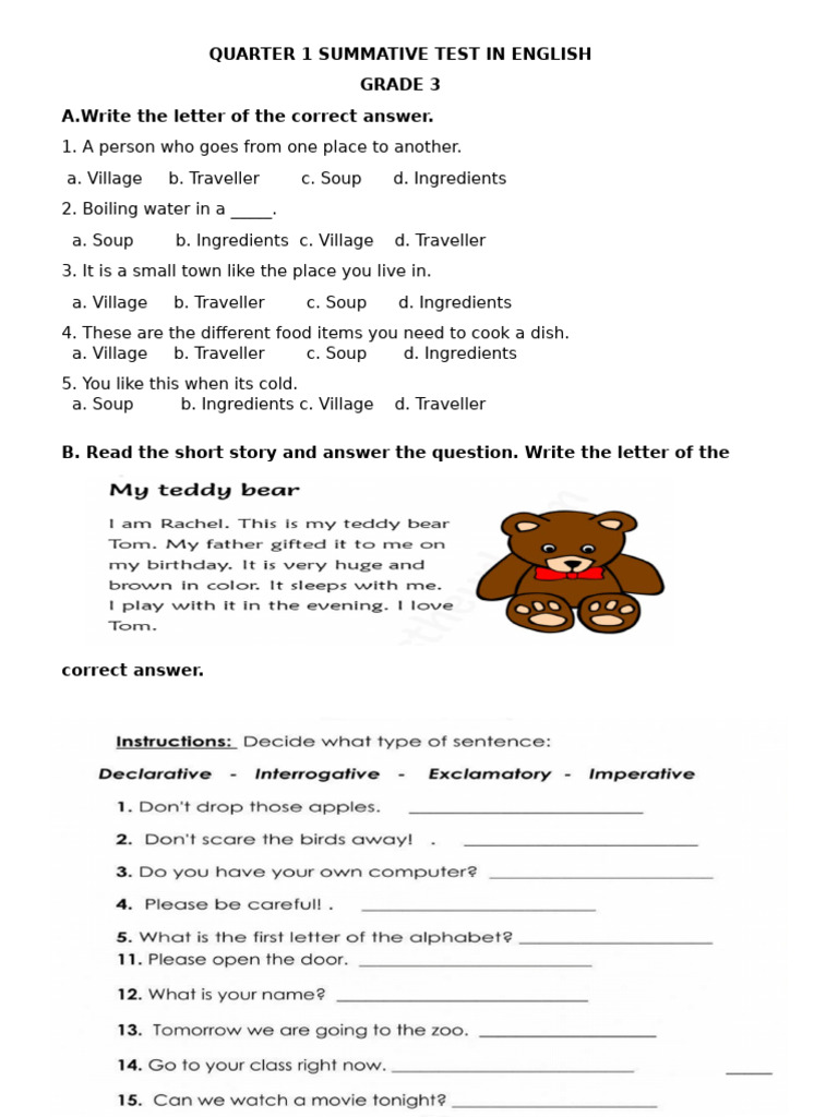 Summative Test in English Quarter 1 | PDF