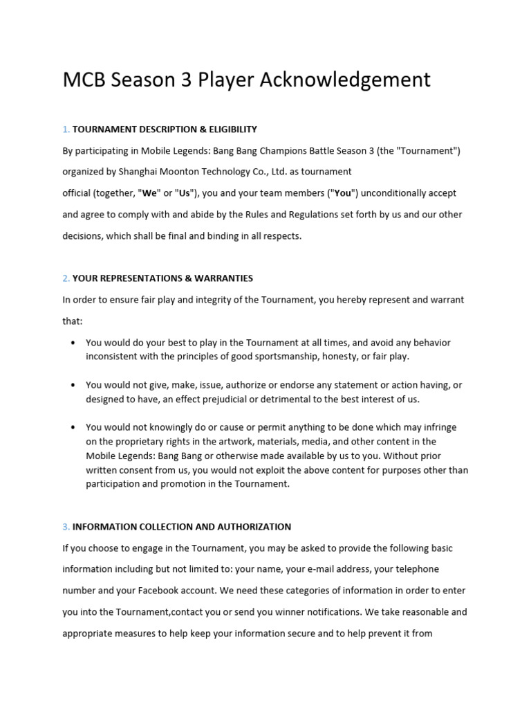 MCB S3 Player Acknowledgement | PDF