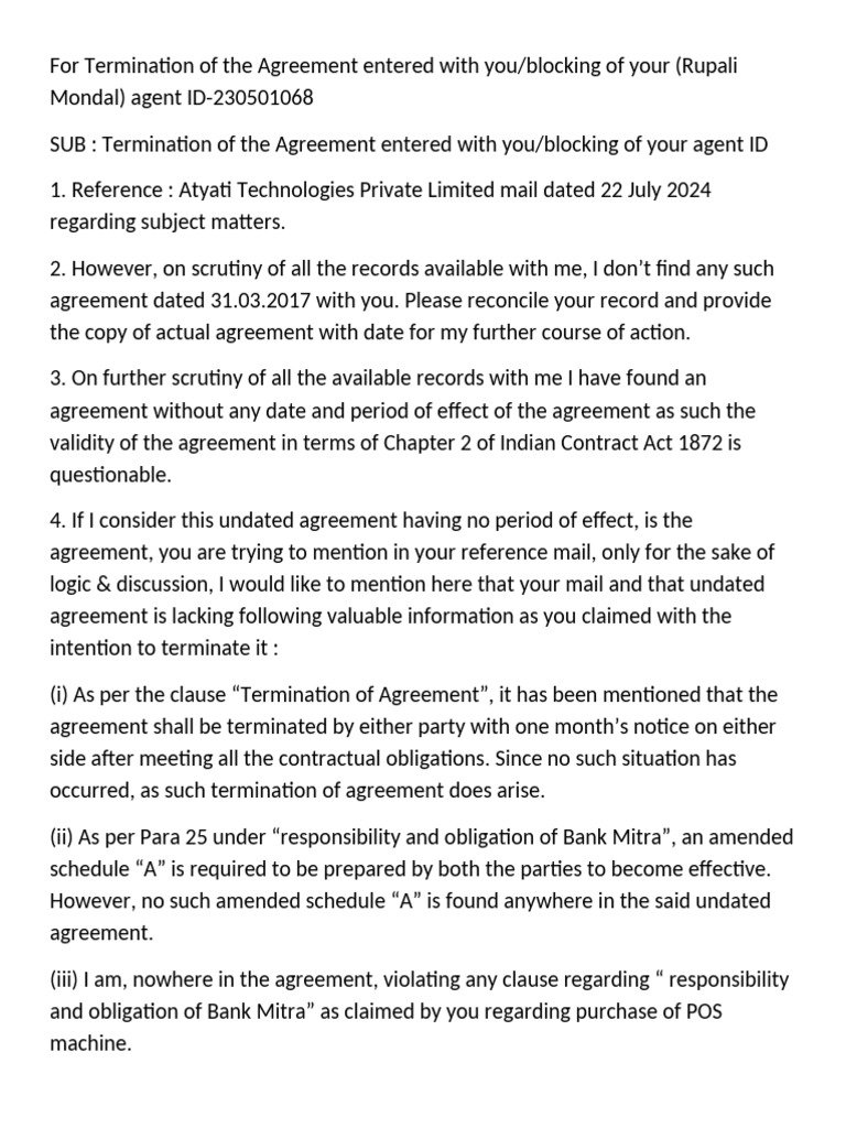 Reply of Terminate Letter | PDF | Business | Business