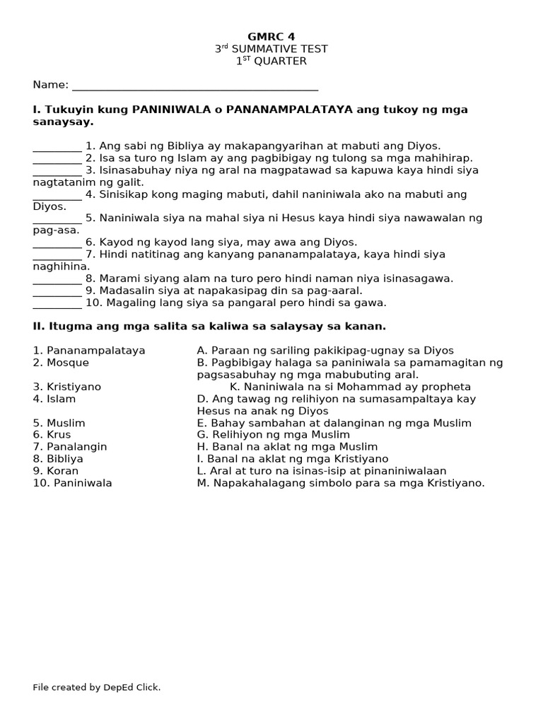 GMRC 4 St3 q1 Matatag | PDF