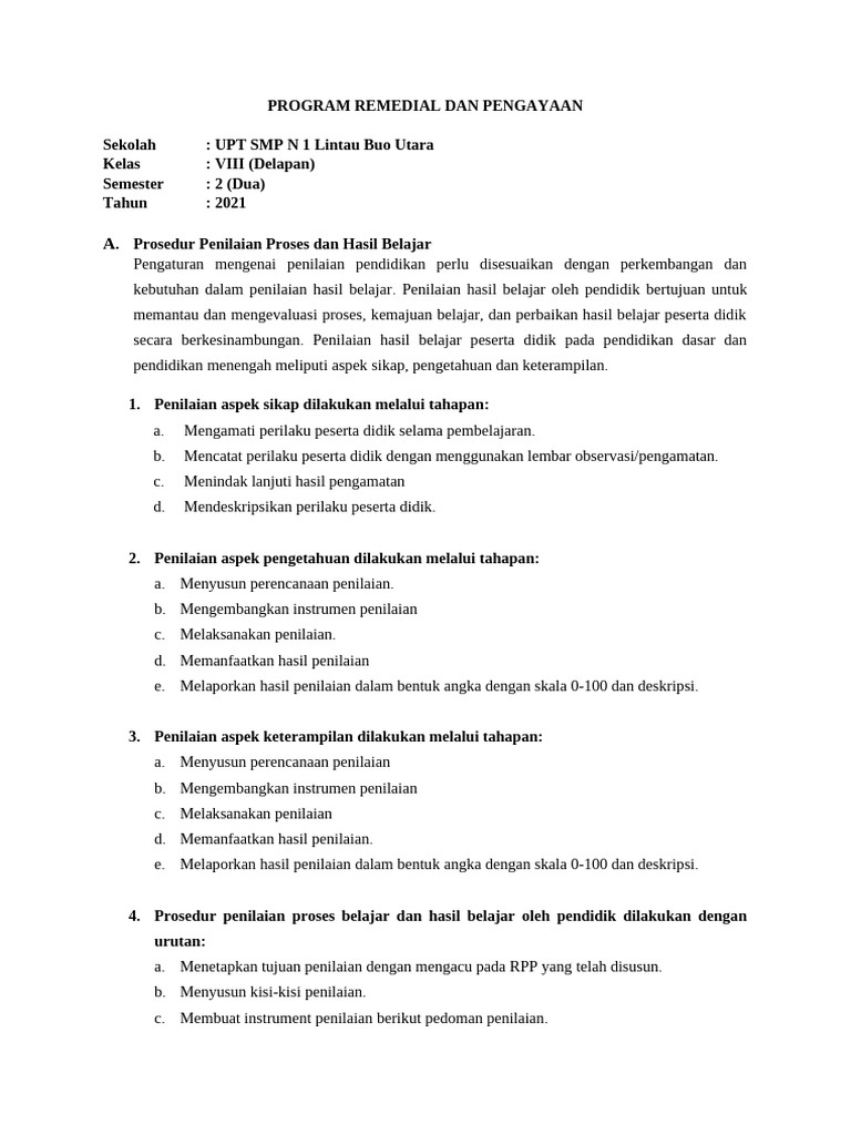 Program Remidial Dan Pengayaan | PDF