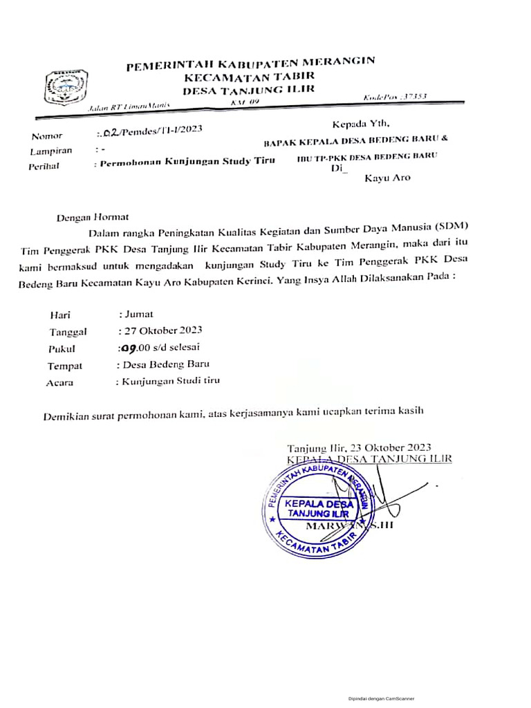 Surat Permohonan Study Tiru Ke Kayu Aro | PDF