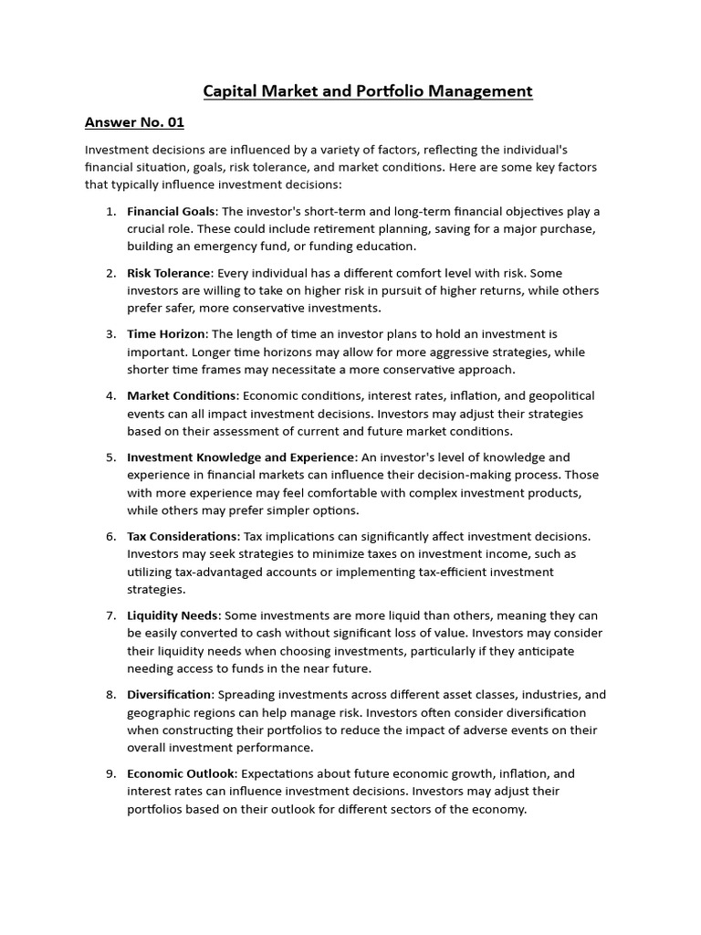 Capital Market and Portfolio Management | PDF | Beta (Finance) | Investing