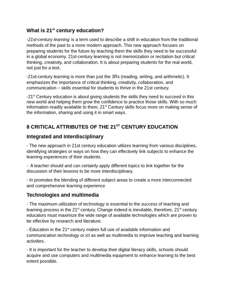 Critical Attributes of the 21st Century Education Report (Soft Copy) | PDF