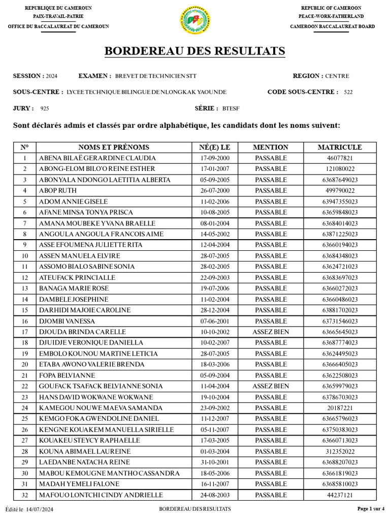 Bordereau Des Resultats | PDF