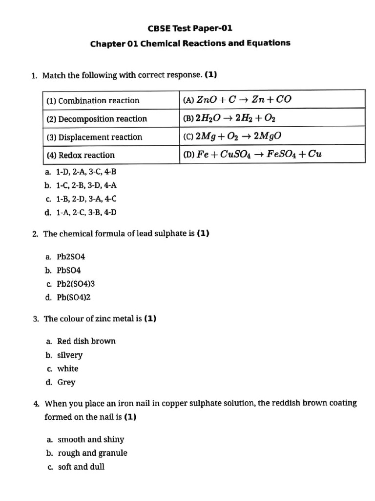Test 1, CH 1, Science, Class 10 | PDF