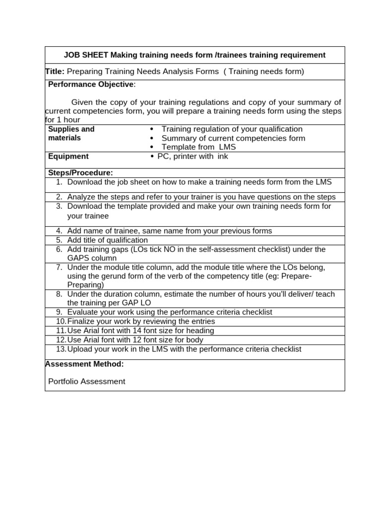 PTS 6 Job Sheet Making Training Needs Form | PDF