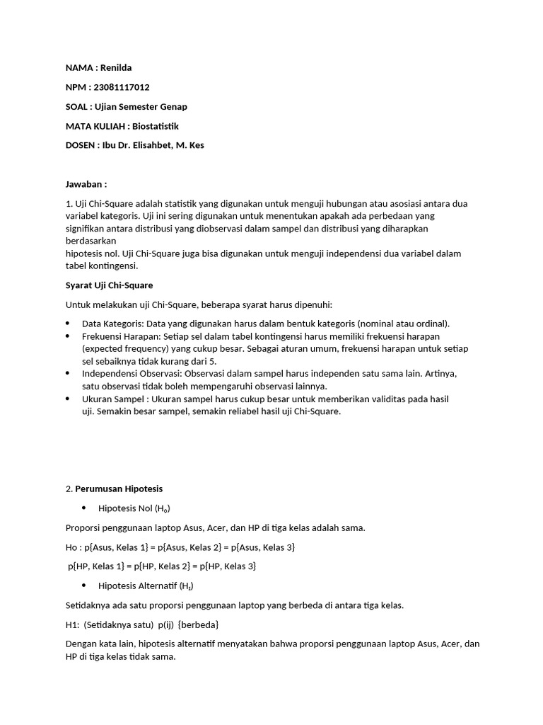 Ujian Biostatistik Renilda | PDF