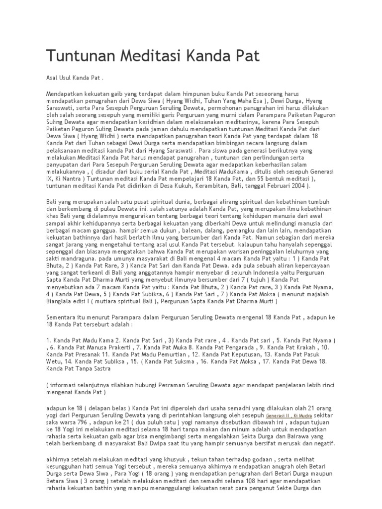 Tuntunan Meditasi Kanda Pat | PDF | Agama & Spiritualitas