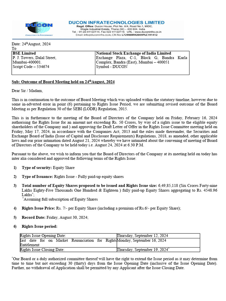 DUCON 24082024205053 FinaloutcomeforRightsIssueSigned | PDF