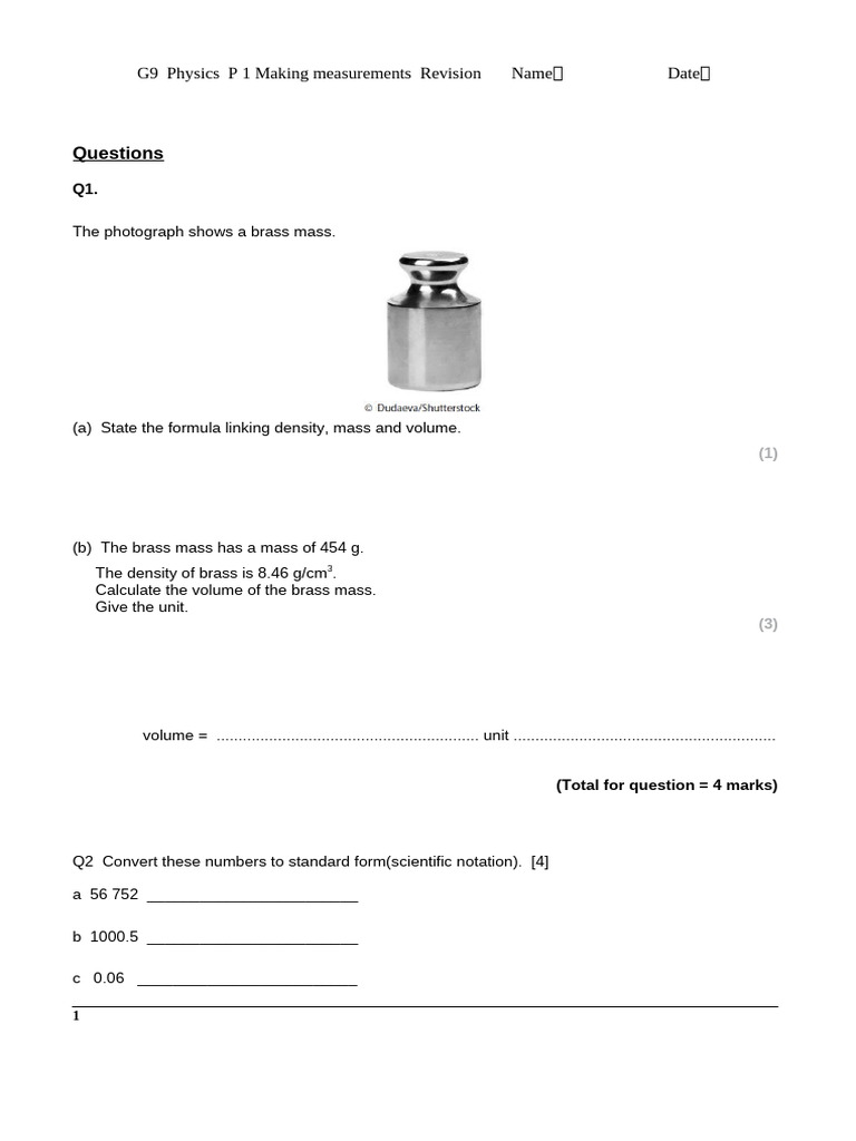 making measurement (revision questions) | PDF