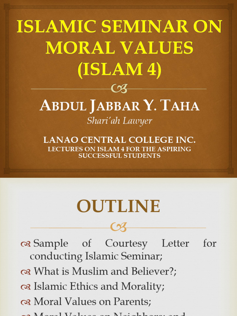 Islamic Seminar On Moral Values Lectures | PDF